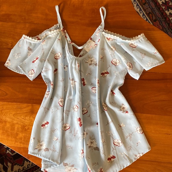 Tops | Pastel Blue Shoulderless Blouse | Poshmark